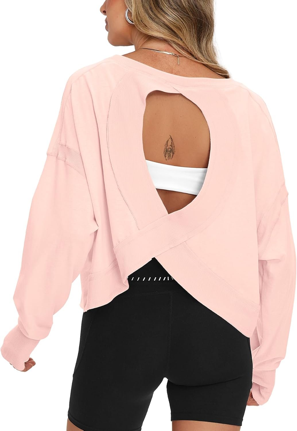 Review of Darong Women's Open Back Workout Top: Oversized Long Sleeve ...